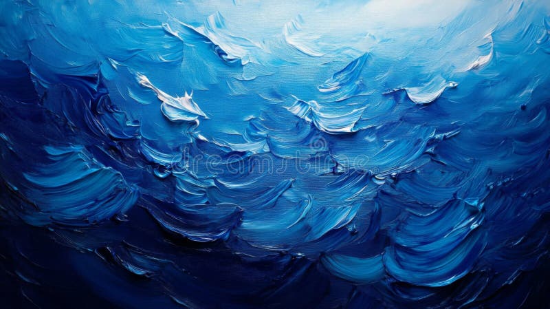 Abstract Blue Ocean Wave Painting Stock Illustration - Illustration of ...