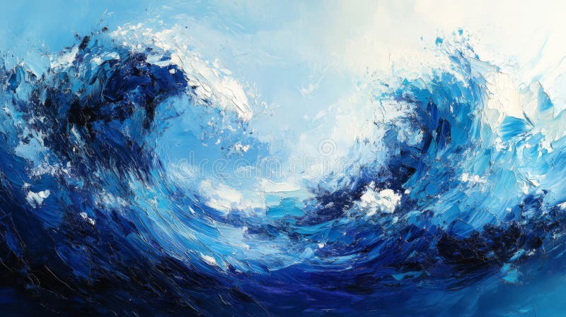 Abstract Blue Ocean Wave Painting Stock Illustration - Illustration of ...