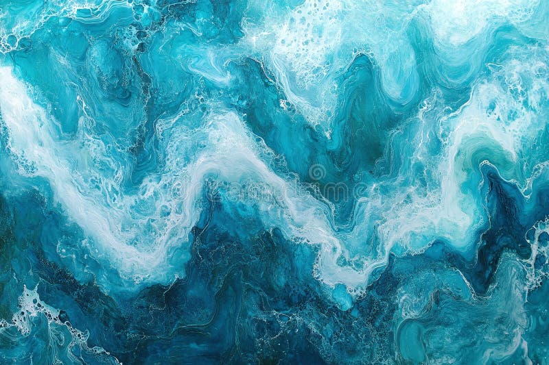 Abstract Blue Ocean Wave Texture with White Foam and Swirling Patterns ...