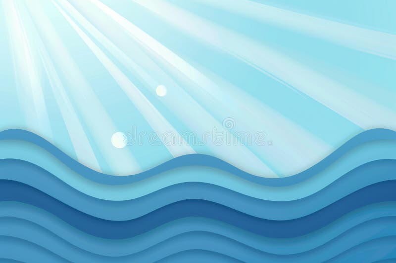Abstract Blue Ocean Waves with Light Rays in Minimalist Design Stock ...