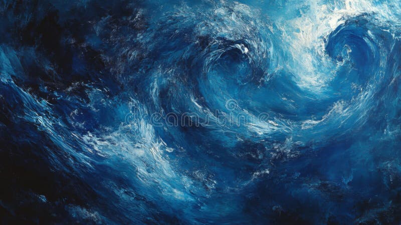 Abstract Blue Ocean Waves Painting Stock Illustration - Illustration of ...