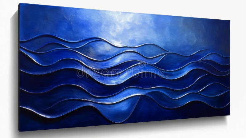 Abstract Blue Ocean Waves Painting Stock Illustration - Illustration of ...