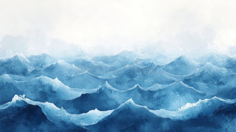Abstract Blue Ocean Waves Painting Art Stock Illustration ...