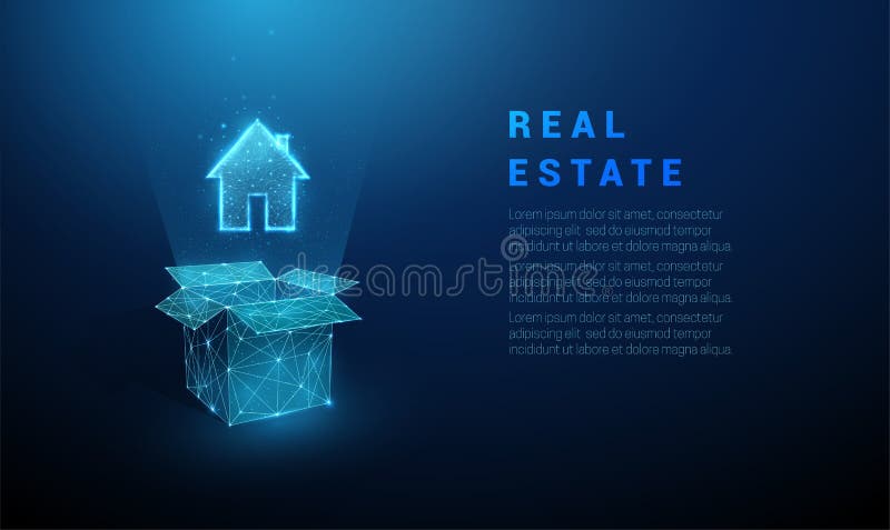 Abstract Blue Open Box and House Icon Stock Vector - Illustration of ...