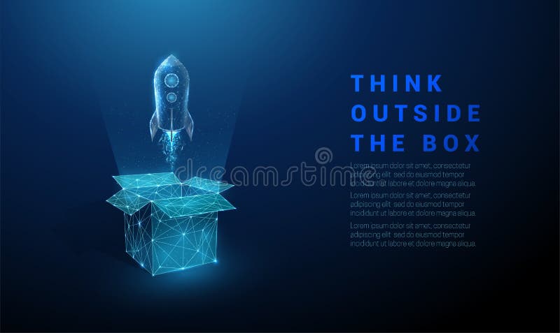 Abstract Blue Open Box and Rocket Launch Stock Vector - Illustration of ...