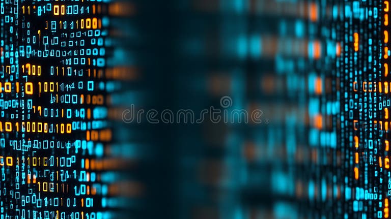 Abstract Blue and Orange Binary Code Background Digital Technology Data Flow Stock Illustration ...