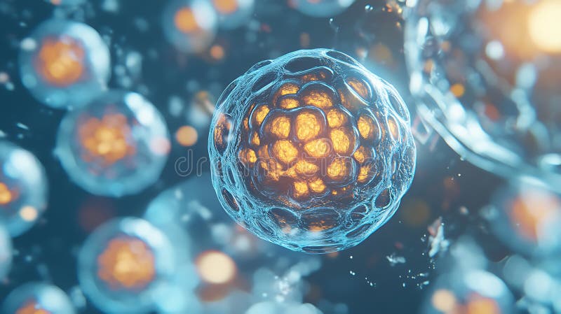 Abstract Blue and Orange Cell with Bokeh Background Stock Illustration ...