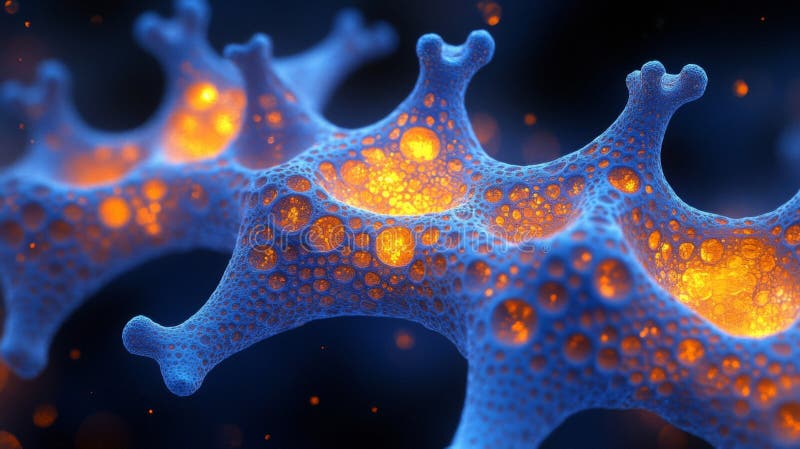 Abstract Blue and Orange Cellular Structure with Glowing Interior Stock ...