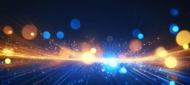 Abstract Blue and Orange Digital Rays of Light in a Particle Cloud ...