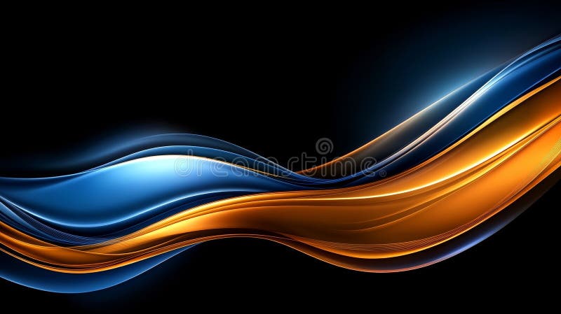 Abstract Blue and Orange Dynamic Waves on Black Background, Smooth Wavy ...
