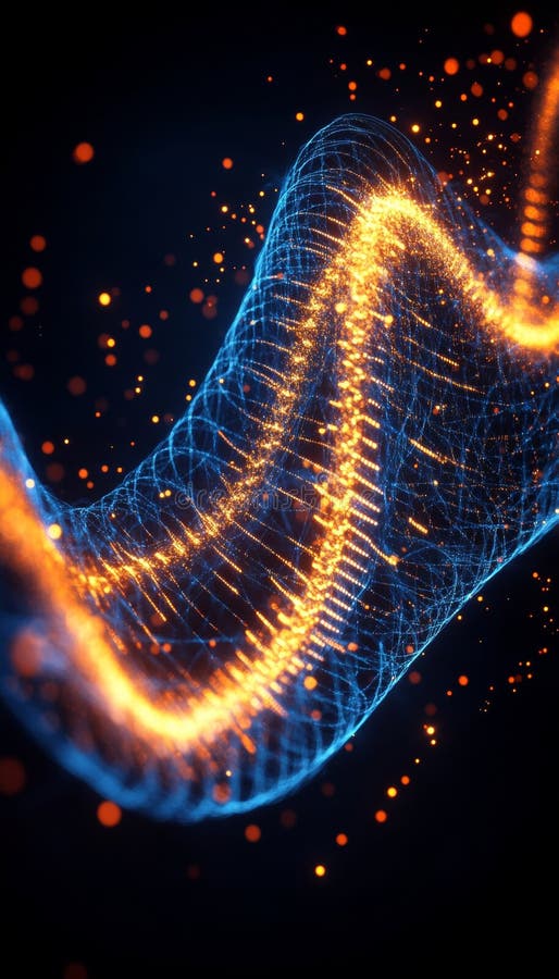 Abstract Blue and Orange Energy Flow, Digital Wave Pattern ...