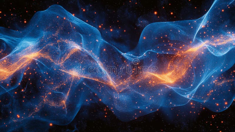 Abstract Blue and Orange Energy Wave with Glowing Particles Stock ...
