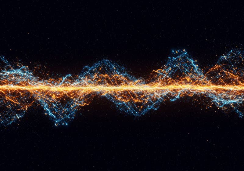 Abstract Blue Orange Energy Wave Particle Background Stock Illustration ...