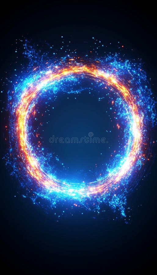 Abstract Blue and Orange Fire Circle with Sparkles and Particles on a ...