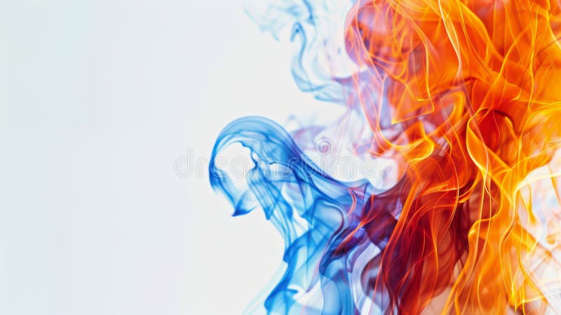 Abstract Blue and Orange Fire Flames Against a White Background Stock ...