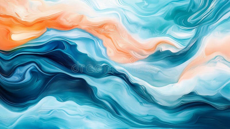 Abstract Blue and Orange Fluid Art Painting Stock Illustration ...