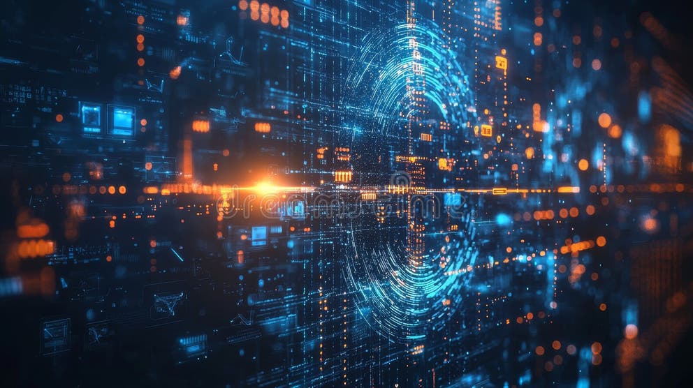 Abstract Digital Technology Concept with Glowing Data Points Stock ...