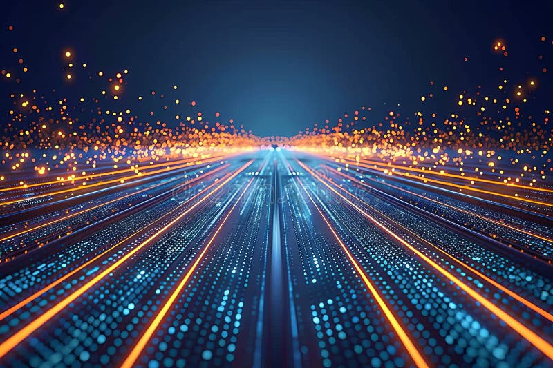 Abstract Blue and Orange Glowing Light Path Symbolizing Technology and Information Transfer ...