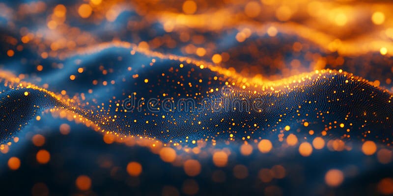 Abstract Blue and Orange Glowing Particle Wave Background Stock ...