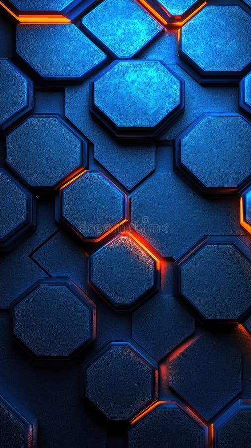 Abstract Blue and Orange Hexagonal Pattern with Glowing Edges Creating ...