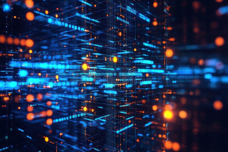 Abstract Blue and Orange Light Streaks with Bokeh Effect Creating a Futuristic Technology ...