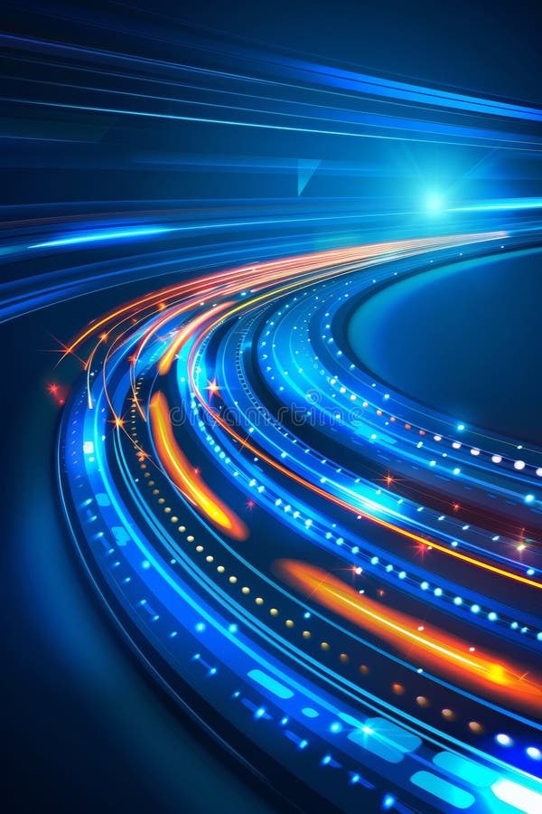 Abstract Blue and Orange Light Trail Representing Technology and Data ...