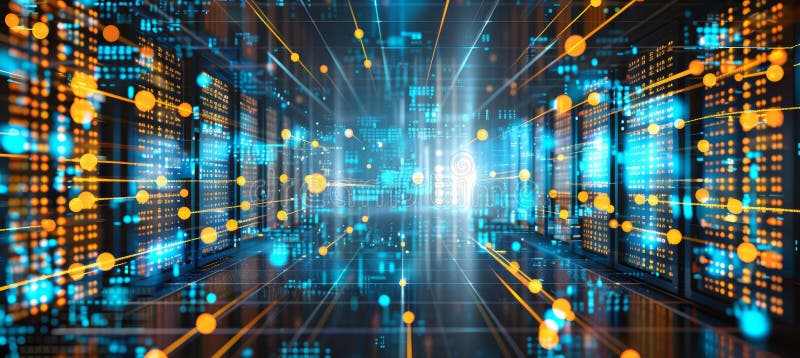 Abstract Blue and Orange Light Trail Representing Technology and ...