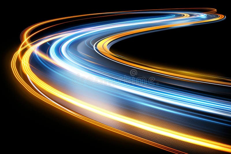 Abstract Blue and Orange Light Trail Representing Technology and ...