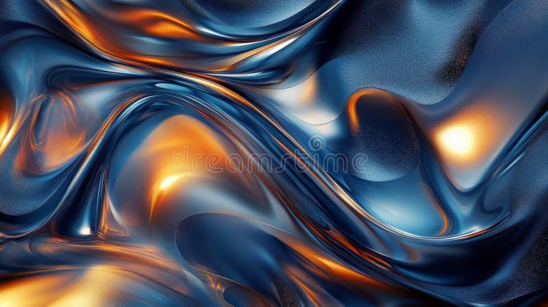 Abstract Blue and Orange Liquid Metal Swirls Stock Illustration ...