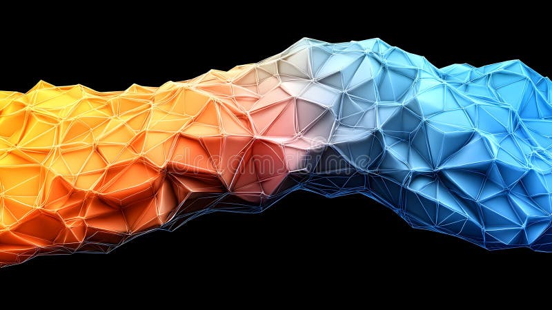 Abstract Blue and Orange Low Poly 3D Landscape Stock Illustration ...