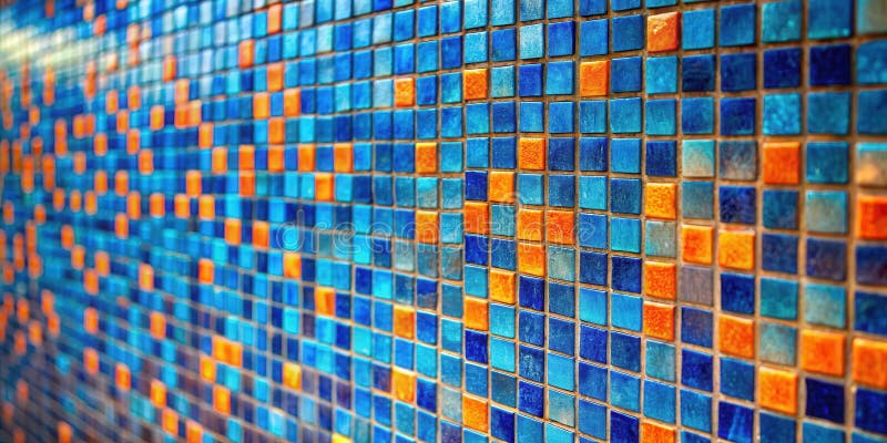 Abstract Blue and Orange Mosaic Tile Wall Texture. Generative AI Stock ...