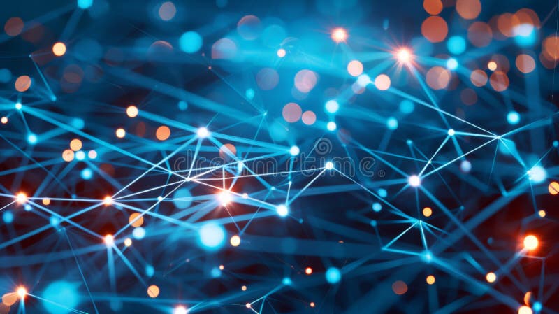 Abstract Blue and Orange Network of Connecting Lines and Glowing Dots ...