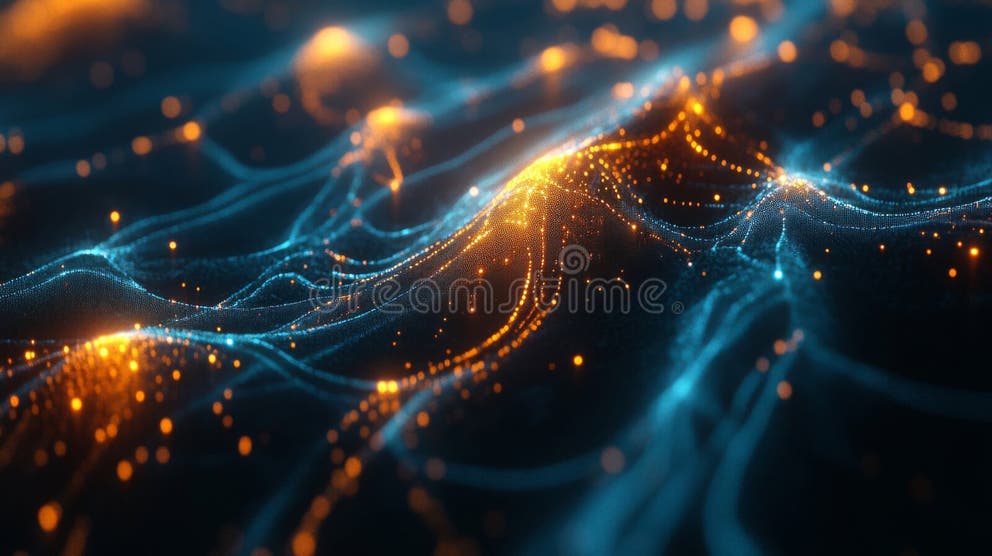Abstract Blue and Orange Particle Wave Landscape Stock Illustration ...
