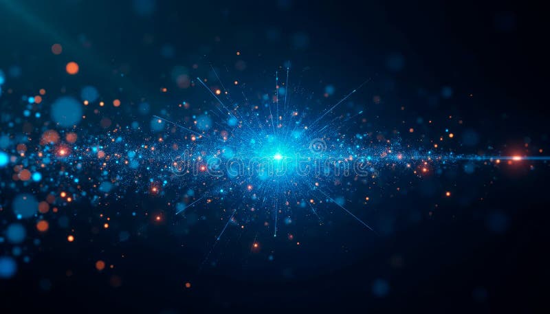 Abstract Blue and Orange Particles Explosion on Dark Background ...