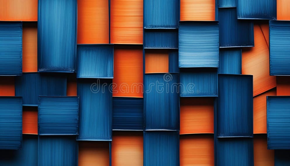 Abstract Blue and Orange Rectangular Block Pattern with Textured ...