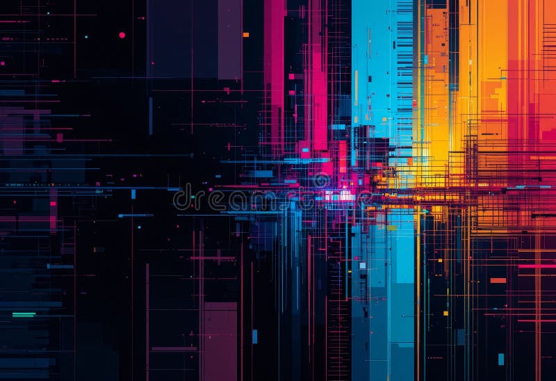 Abstract Blue Orange Red Black Background with Digital Glitch and ...