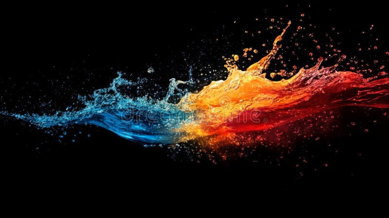 Abstract Blue Orange Red Water Splash on Black Background Stock ...