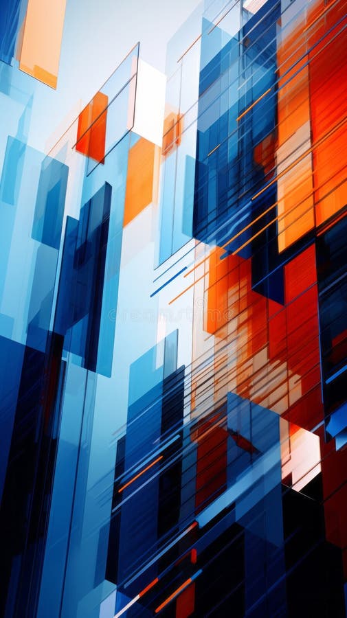 Abstract Blue and Orange Squares in a Geometric Pattern Stock ...