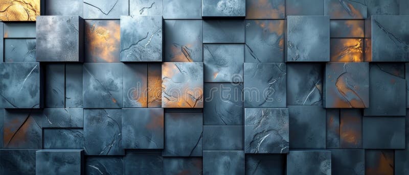 Abstract Blue and Orange Textured Cube Wall Stock Illustration ...