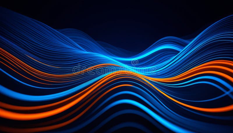 Abstract Blue and Orange Waves on a Dark Background Stock Image - Image ...