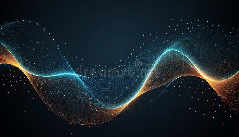 Abstract Blue Orange Waves Digital Art Glowing Particles Dark ...