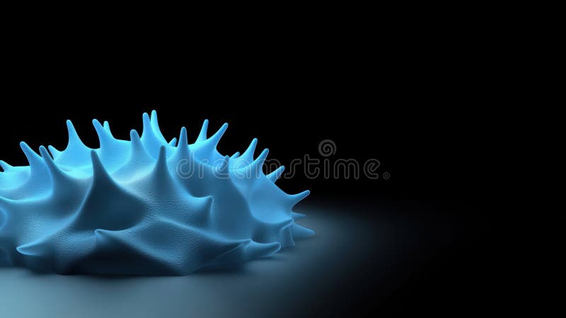 Abstract Blue Organic Shape with Spiky Texture Against Black Background ...