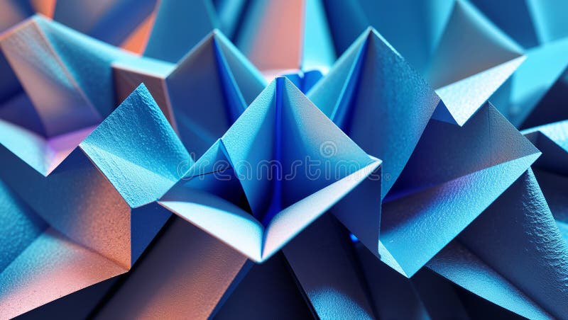 Abstract Blue Origami Paper Folded into Geometric Shapes Creating ...