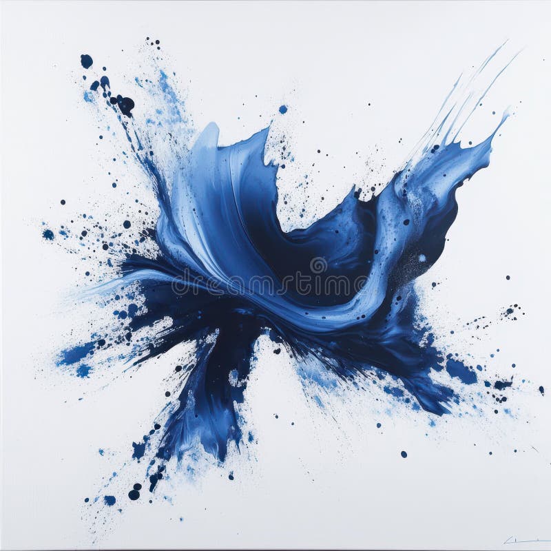 Abstract Blue Paint Splash on a White Canvas, Conveying Movement and ...
