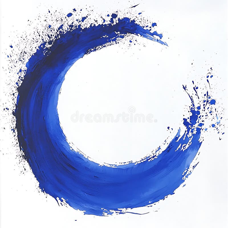 Abstract Blue Paint Stroke Forming a Circular Frame on White Background ...