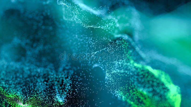 Abstract Blue Pantone Color Digital Particle Wave with Bokeh. 3d Render ...
