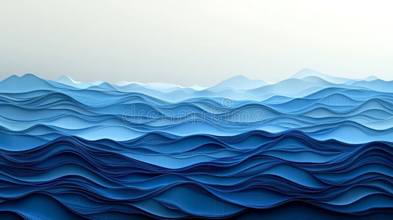 Abstract Blue Paper Cutout Waves Background, Minimalist Ocean Design ...