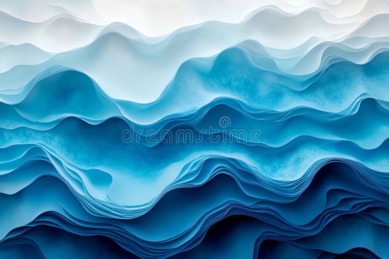 Abstract Blue Paper Layers Forming a Wavy Pattern, Creating a Sense of ...