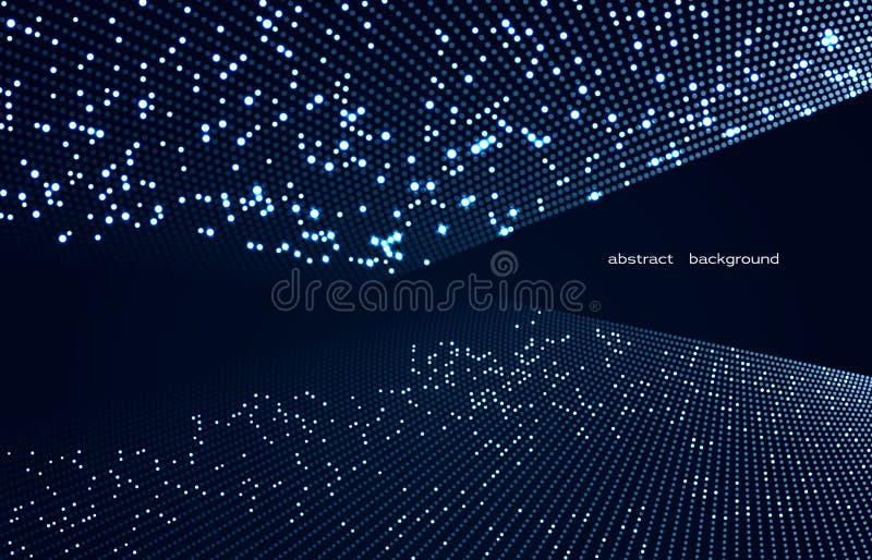 Abstract Blue Particle Background, with Dotted Landscape. Digital Data ...