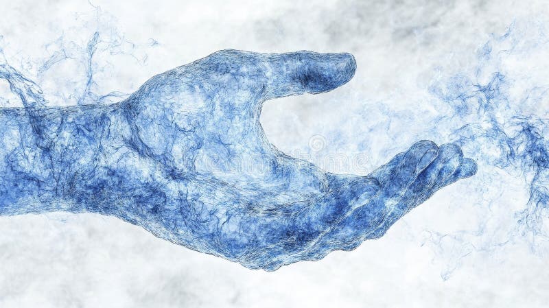 Abstract Blue Particle Hand on Marble Background Stock Illustration ...
